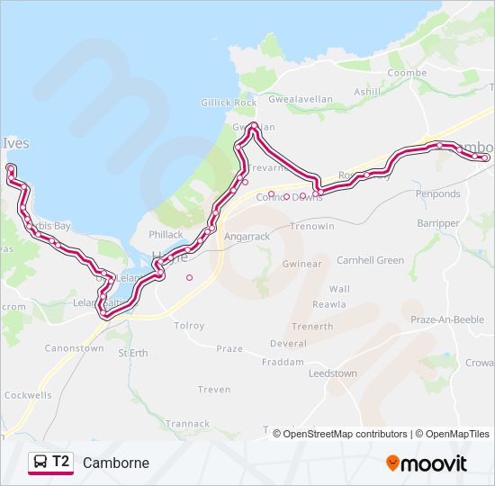 t2 Route: Schedules, Stops & Maps - Camborne (Updated)