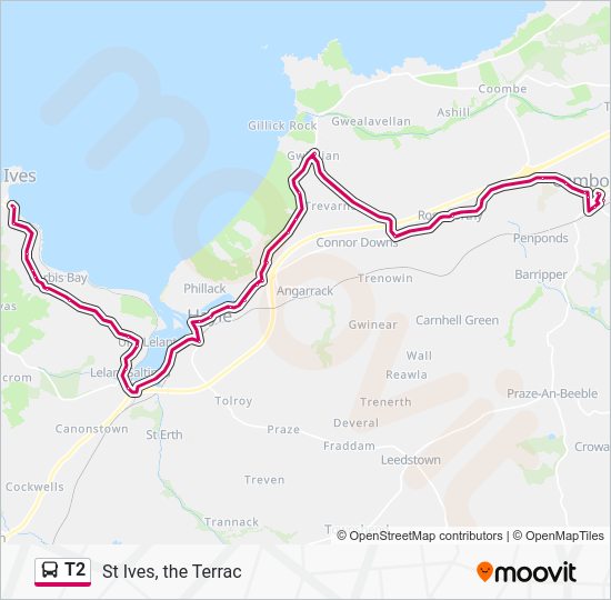T2 Route: Schedules, Stops & Maps - St Ives, the Terrac (Updated)