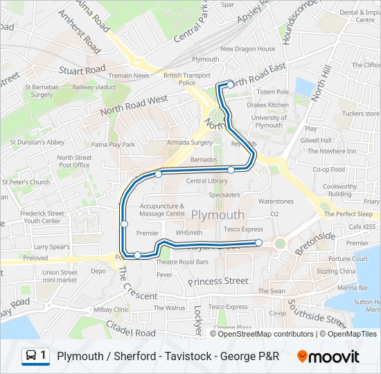1 Route: Schedules, Stops & Maps - Plymouth City Centre (Updated)