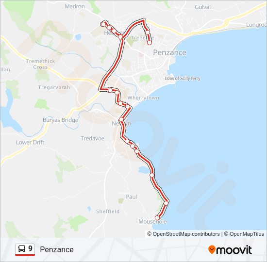 9 Route: Schedules, Stops & Maps - Penzance (Updated)