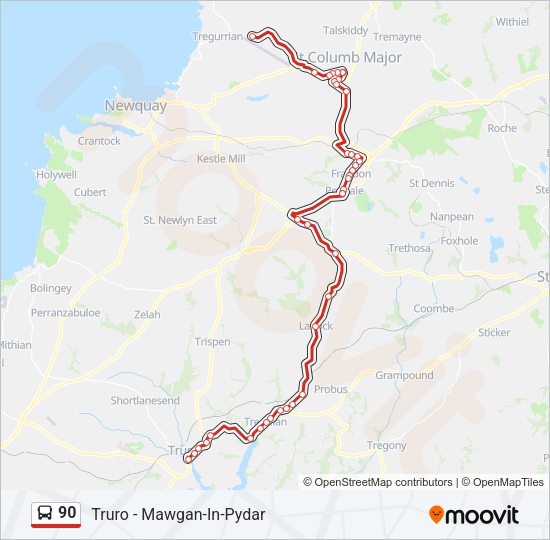 90 Route: Schedules, Stops & Maps - St Mawgan (Updated)