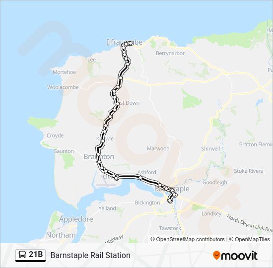 21B Route: Schedules, Stops & Maps - Barnstaple Rail Station (Updated)