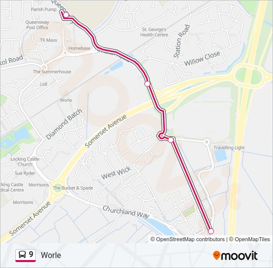 9 Route: Schedules, Stops & Maps - Worle (Updated)