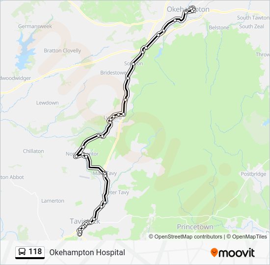118 Route: Schedules, Stops & Maps - Okehampton Hospital (Updated)