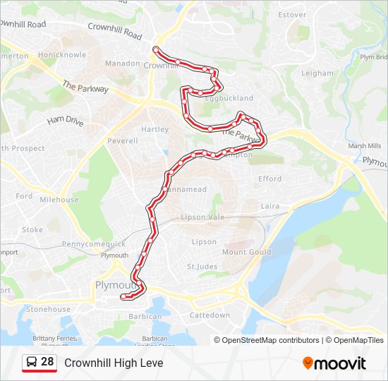 28 Route: Schedules, Stops & Maps - Crownhill High Leve (Updated)