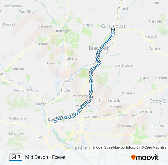 1 Route: Schedules, Stops & Maps - Cullompton War Memorial (Updated)
