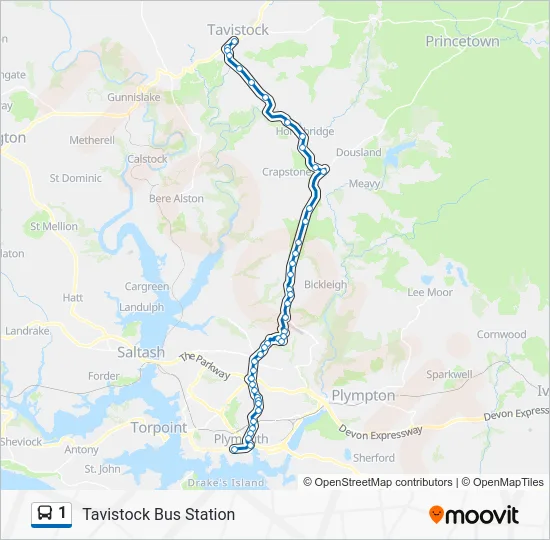 1 Route: Schedules, Stops & Maps - Tavistock Bus Station (Updated)