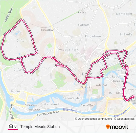 8 Route: Schedules, Stops & Maps - Temple Meads Station (Updated)