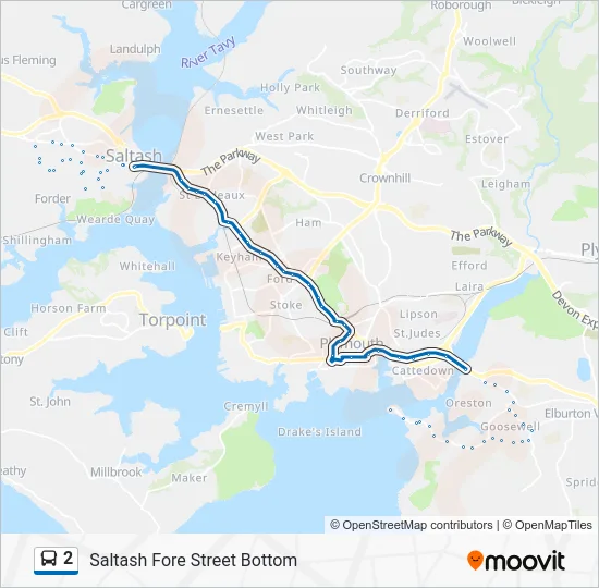 2 Route: Schedules, Stops & Maps - Saltash Fore Street Bottom (Updated)