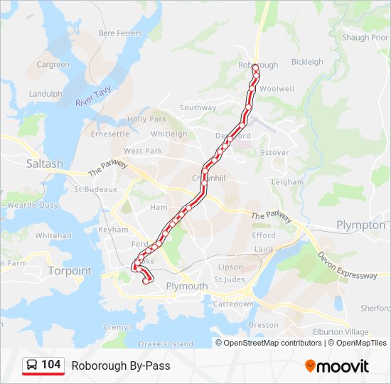104 Route: Schedules, Stops & Maps - Roborough By-Pass (Updated)