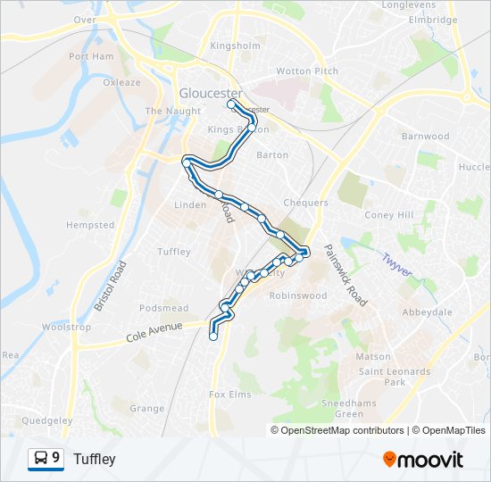 9 Route: Schedules, Stops & Maps - Tuffley (Updated)