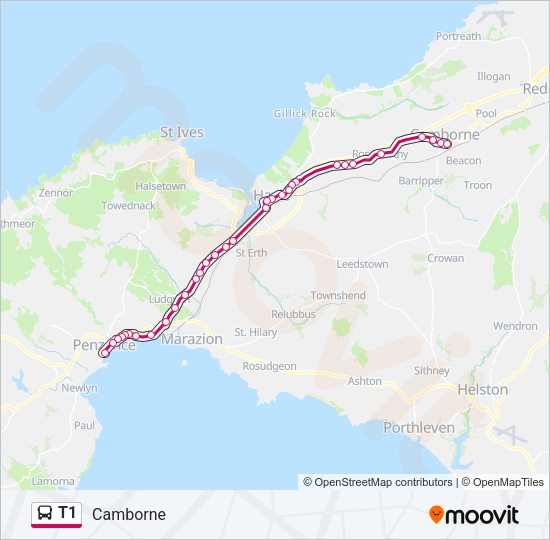 t1 Route: Schedules, Stops & Maps - Camborne (Updated)