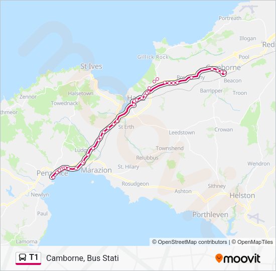 T1 Route: Schedules, Stops & Maps - Camborne, Bus Stati (Updated)