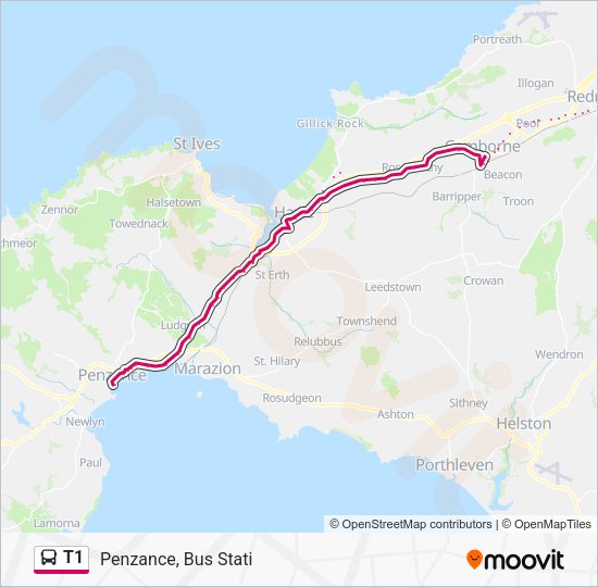 T1 Route: Schedules, Stops & Maps - Penzance, Bus Stati (Updated)