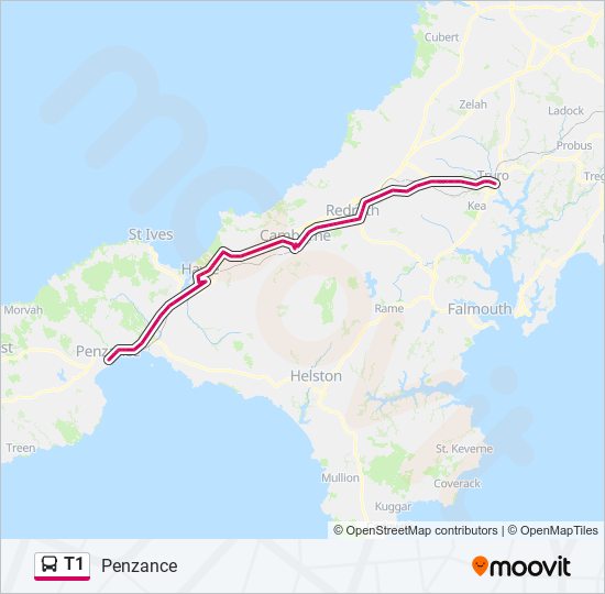 t1 Route: Schedules, Stops & Maps - Penzance (Updated)