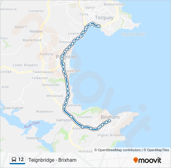 12 Route: Schedules, Stops & Maps - Torquay Pavilion (Updated)