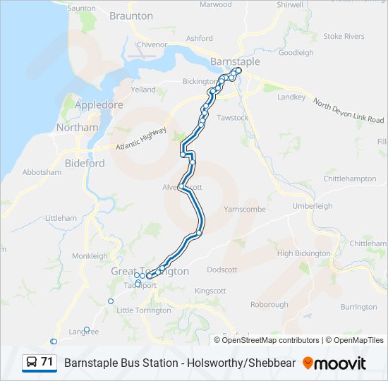 71 Route: Schedules, Stops & Maps - Barnstaple (Updated)