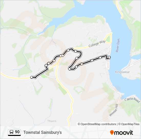 90 Route: Schedules, Stops & Maps - Townstal Sainsbury's (Updated)