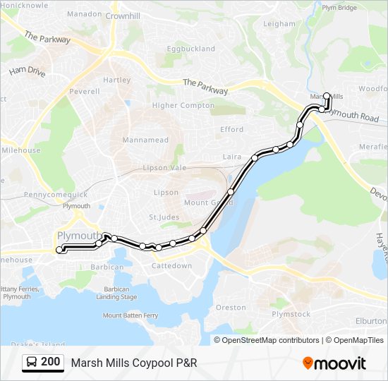 200 Route: Schedules, Stops & Maps - Marsh Mills Coypool P&R (Updated)