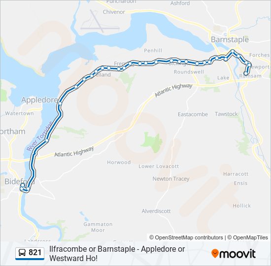821 Route: Schedules, Stops & Maps - Bideford (Updated)