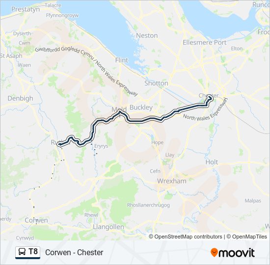 t8 Route: Schedules, Stops & Maps - Chester (Updated)