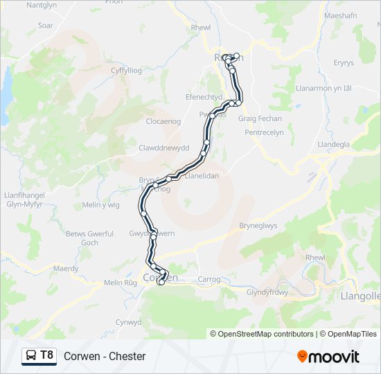 t8 Route: Schedules, Stops & Maps - Ruthin (Updated)