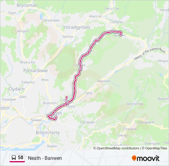 58 Route: Schedules, Stops & Maps - Dyffryn Cellwen (Updated)
