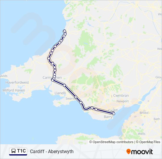t1c Route: Schedules, Stops & Maps - Aberystwyth (Updated)