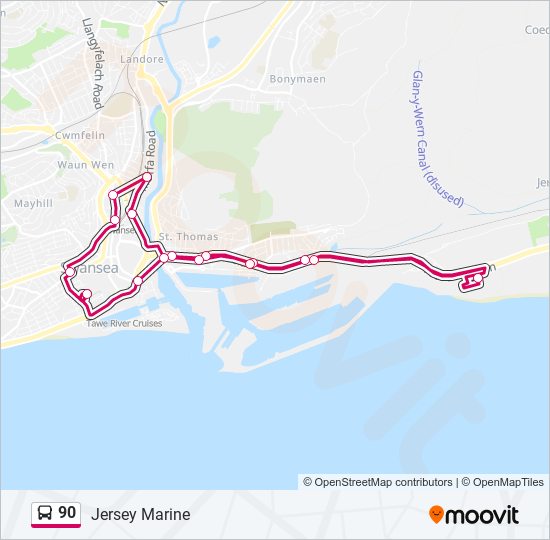 90 Route: Schedules, Stops & Maps - Crymlyn Burrows (Updated)