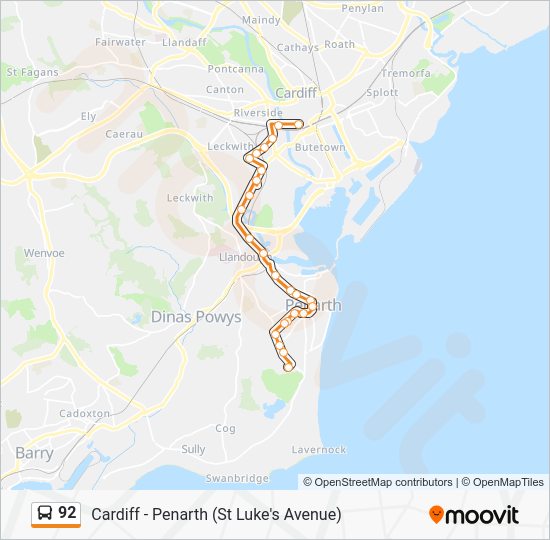 92 Route: Schedules, Stops & Maps - Lower Penarth (Updated)