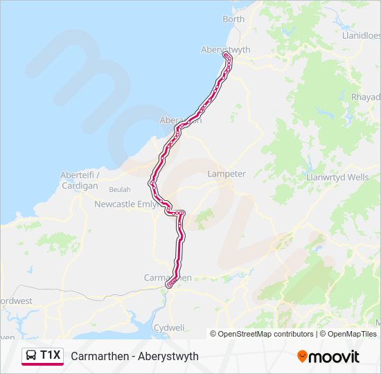 T1X Route: Schedules, Stops & Maps - Aberystwyth (Updated)