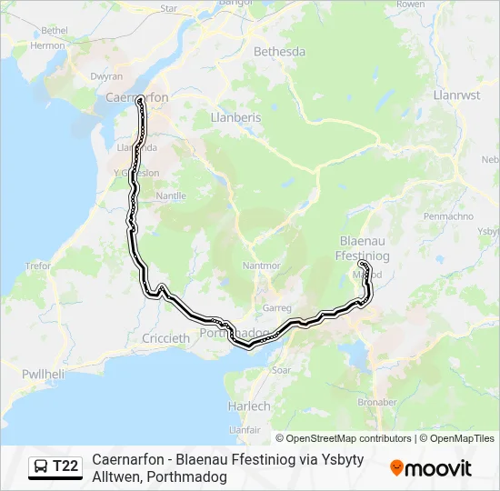 T22 Route: Schedules, Stops & Maps - Blaenau Ffestiniog (Updated)