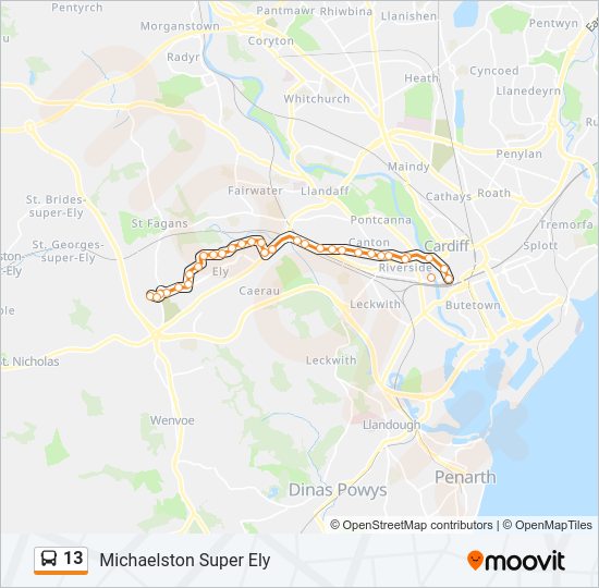 13 Route: Schedules, Stops & Maps - Michaelston Super Ely (Updated)