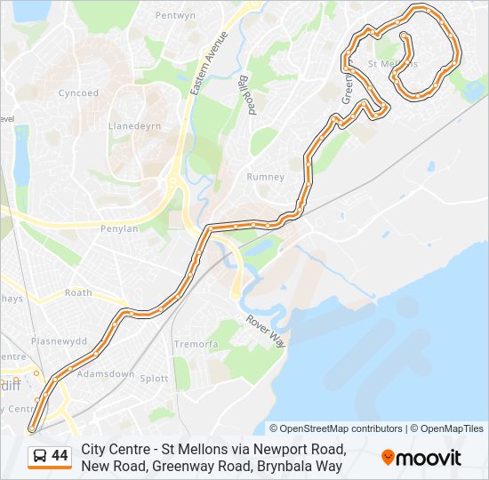44 Route: Schedules, Stops & Maps - Cardiff (Updated)