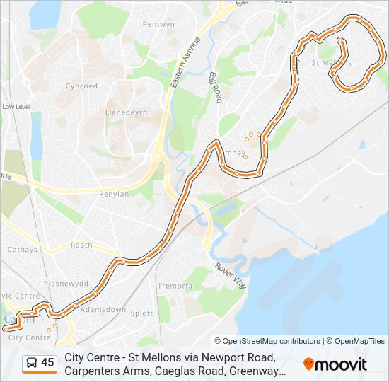 45 Route: Schedules, Stops & Maps - Cardiff (Updated)