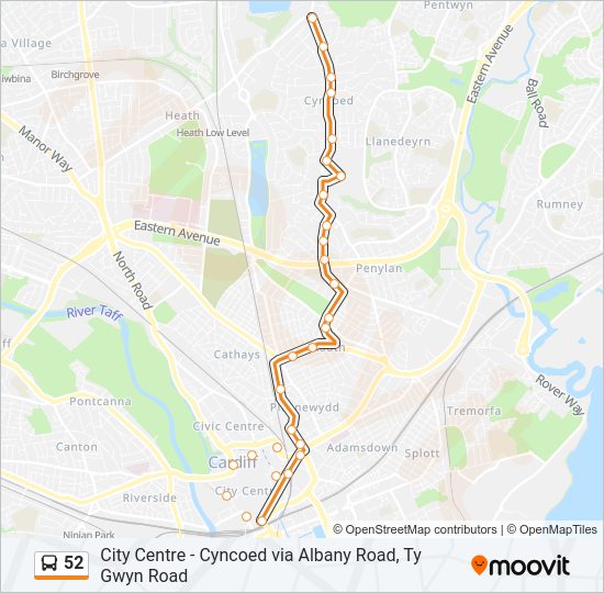 52 Route: Schedules, Stops & Maps - Cardiff (Updated)