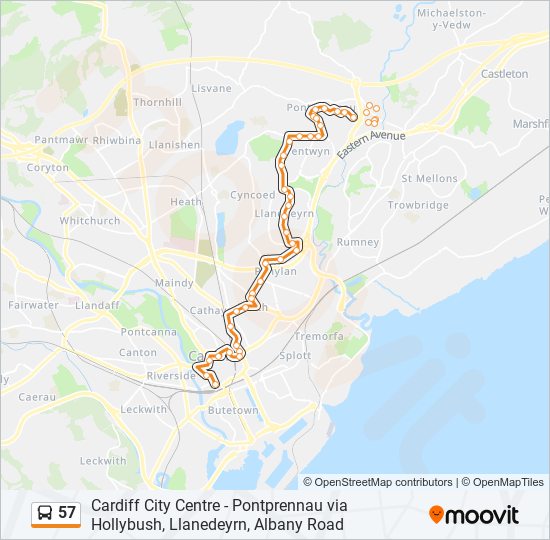 57 Route: Schedules, Stops & Maps - Cardiff (Updated)