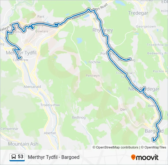 53 Route: Schedules, Stops & Maps - Bargoed (Updated)