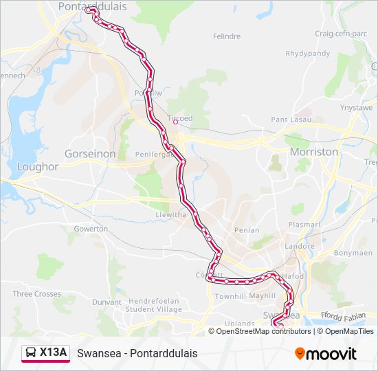 X13A Route: Schedules, Stops & Maps - Swansea (Updated)