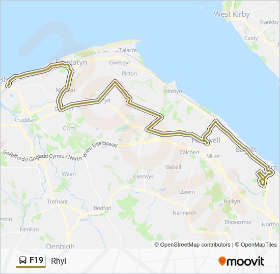 f19 Route: Schedules, Stops & Maps - Rhyl (Updated)