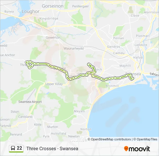 22 Route: Schedules, Stops & Maps - Swansea (Updated)