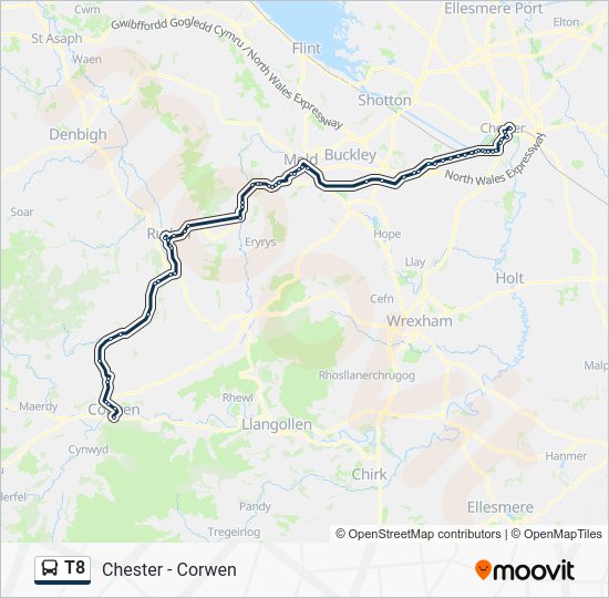 T8 Route: Schedules, Stops & Maps - Corwen (Updated)