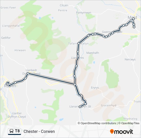 t8 Route: Schedules, Stops & Maps - Ruthin (Updated)