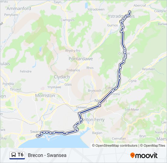 t6 Route: Schedules, Stops & Maps - Caer-Bont (Updated)