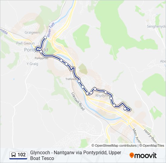 102 Route: Schedules, Stops & Maps - Pontypridd (Updated)