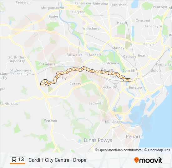 13 Route: Schedules, Stops & Maps - Cardiff Bus Station (Updated)