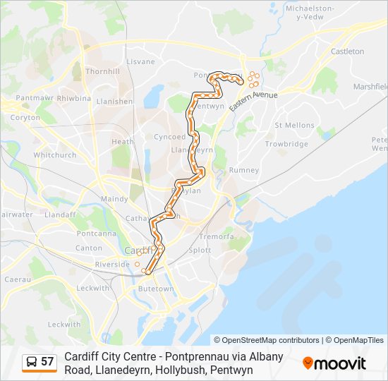 57 Route: Schedules, Stops & Maps - Cardiff (Updated)