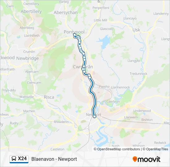 X24 Route: Schedules, Stops & Maps - Pontypool (Updated)
