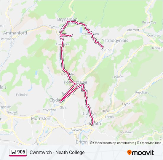 905 Route: Schedules, Stops & Maps - Cwmtwrch Isaf (Updated)
