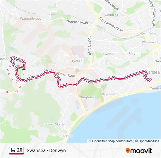 20 Route: Schedules, Stops & Maps - Swansea (Updated)